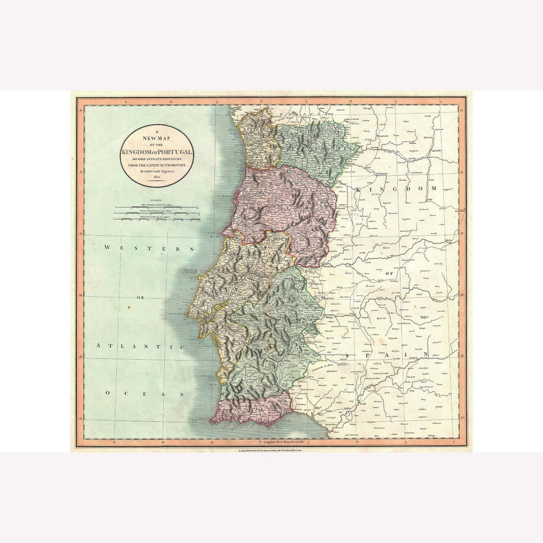 Portugal ; Stunning Historic Cartography; 1801 Cary Map - Teak Wood ...