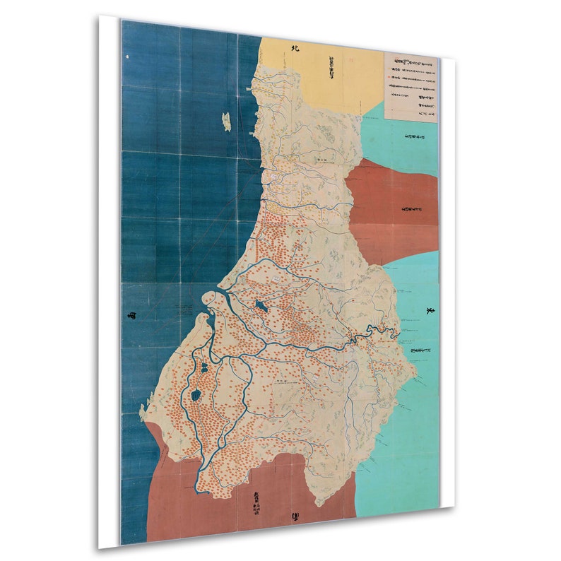 Japanese Antique Map; Tenpo Era; Echigo Shibata Murakami - Teak Wood ...