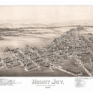 Mount Joy Lancaster County Pennsylvania. Antique Birdseye | Etsy