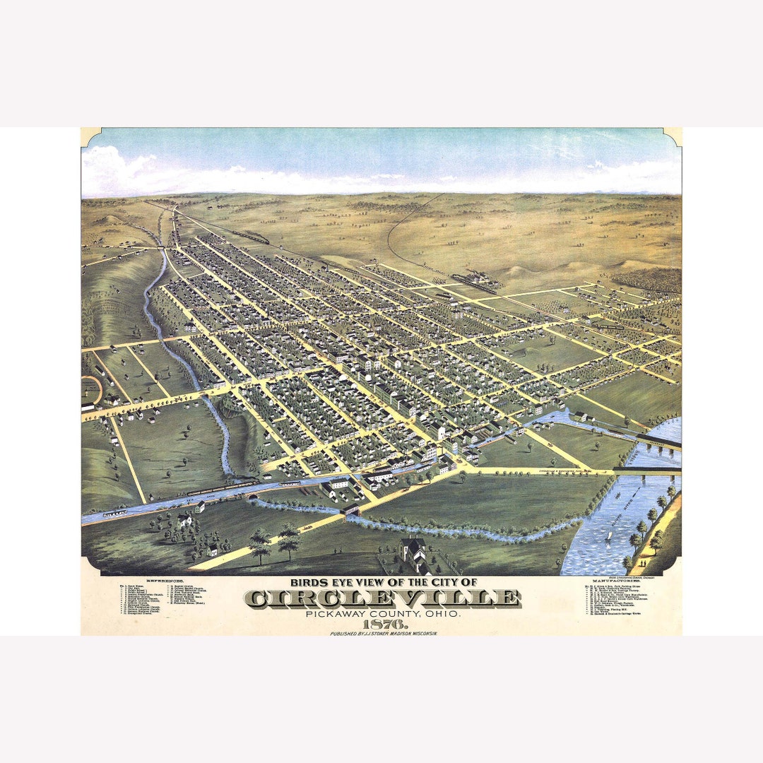 Map of Circleville, Ohio; 1876; Antique Birdseye Map; Custom Printed ...