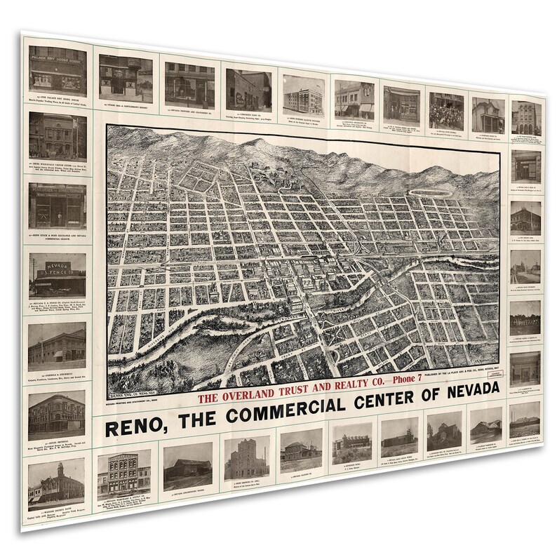 Map of Reno Nevada 1907 Antique Birdseye Map Custom Printed - Etsy