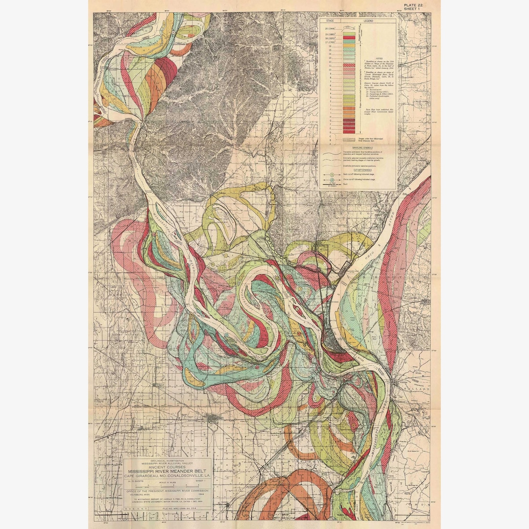Ancient Mississippi River Meander Belt; Alluvial Valley; Antique Map ...