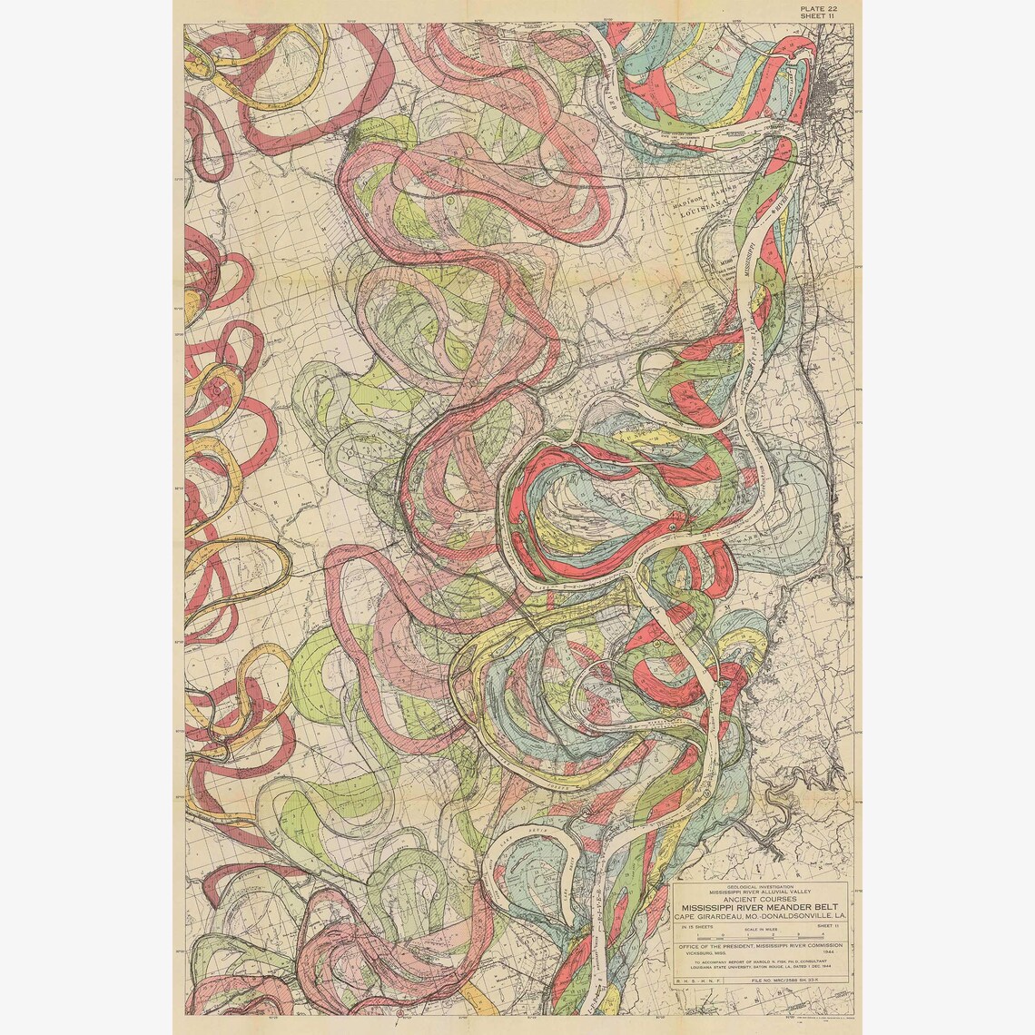 Mississippi River Meander Belt Geological Map by Harold Fisk | Etsy