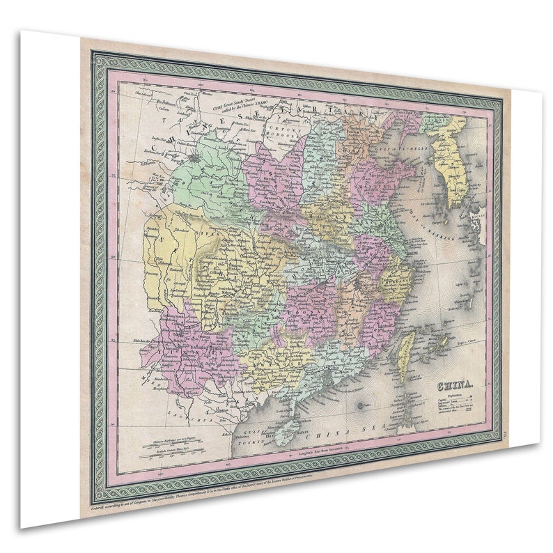 China; 1853 Mitchell Map; Lovely First Quality Antique Reproduction ...