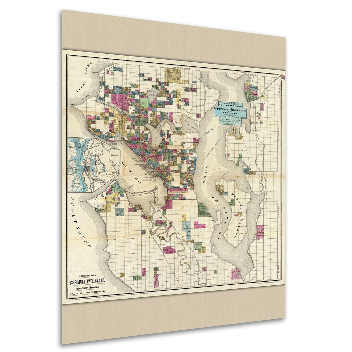 Map of Seattle & Environs Antique Map by Anderson 1890 - Etsy