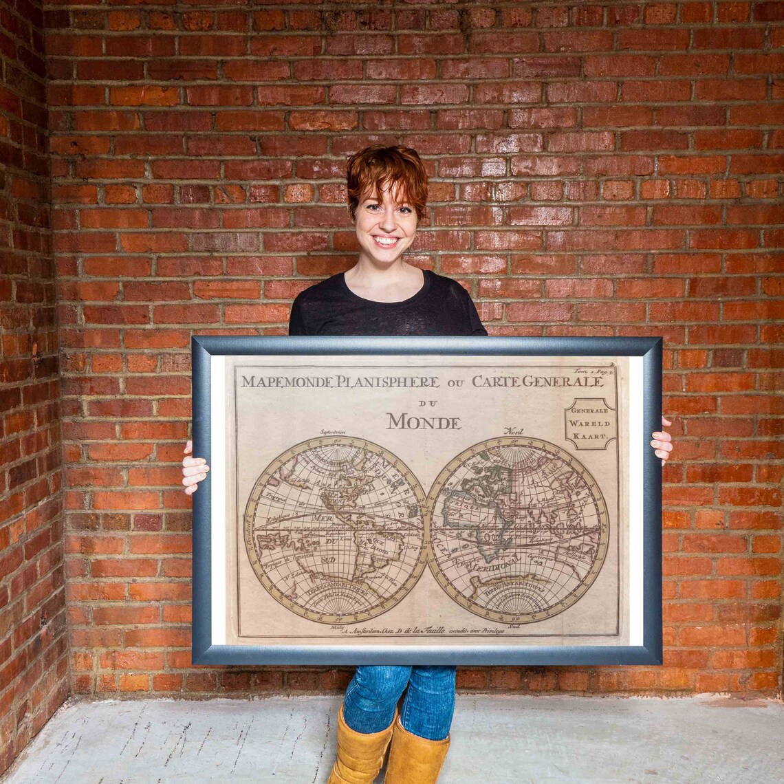 Map of the World Hemisphere Projection Antique Map by | Etsy