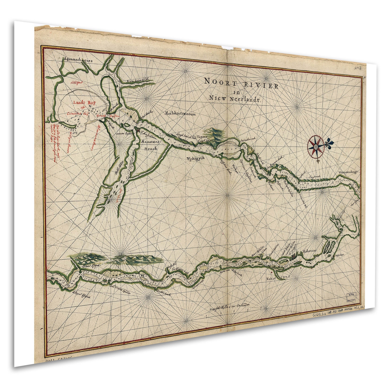 Hudson River; Historic Map by Vingboons, 1639 - Teak Wood Magnetic ...