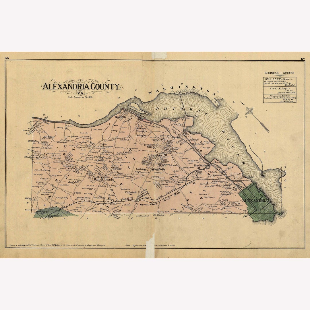 Alexandria County Virginia; Antique Map; 1878 - Teak Wood Magnetic ...