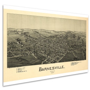 Barnesville, Ohio. Antique Birdseye Map; 1899 - Teak Wood Magnetic ...
