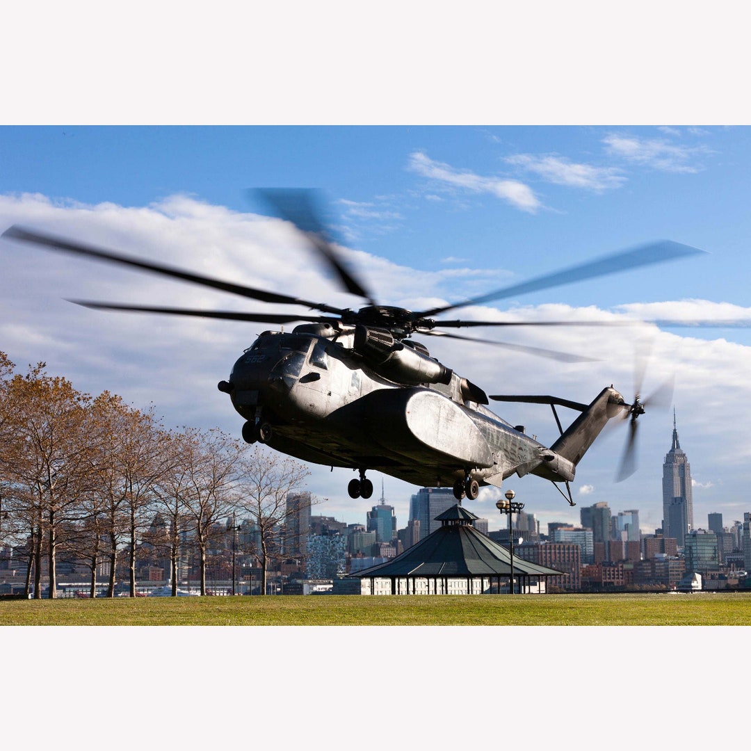 U.S. Navy MH 53 Helicopter Lands in Hoboken NJ; Custom Printed - Teak ...