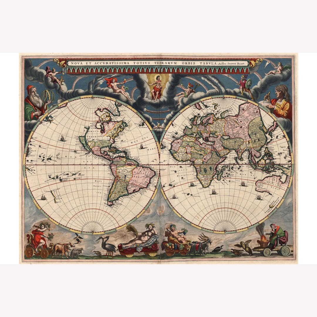 World Map by Blaeu, Finely Illustrated Historic Map; Nova Et ...