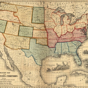 Civil War Military Map of US with Posts Arsenals Navy Yards | Etsy