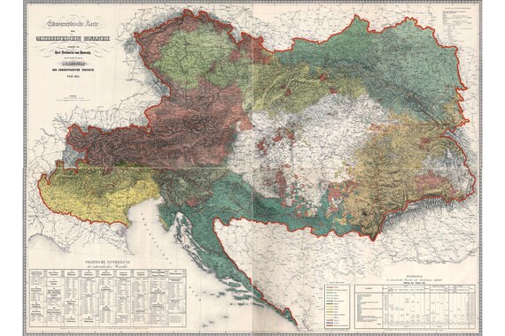 Austrian Empire Ethnographic 1855 Antique Map Superb | Etsy