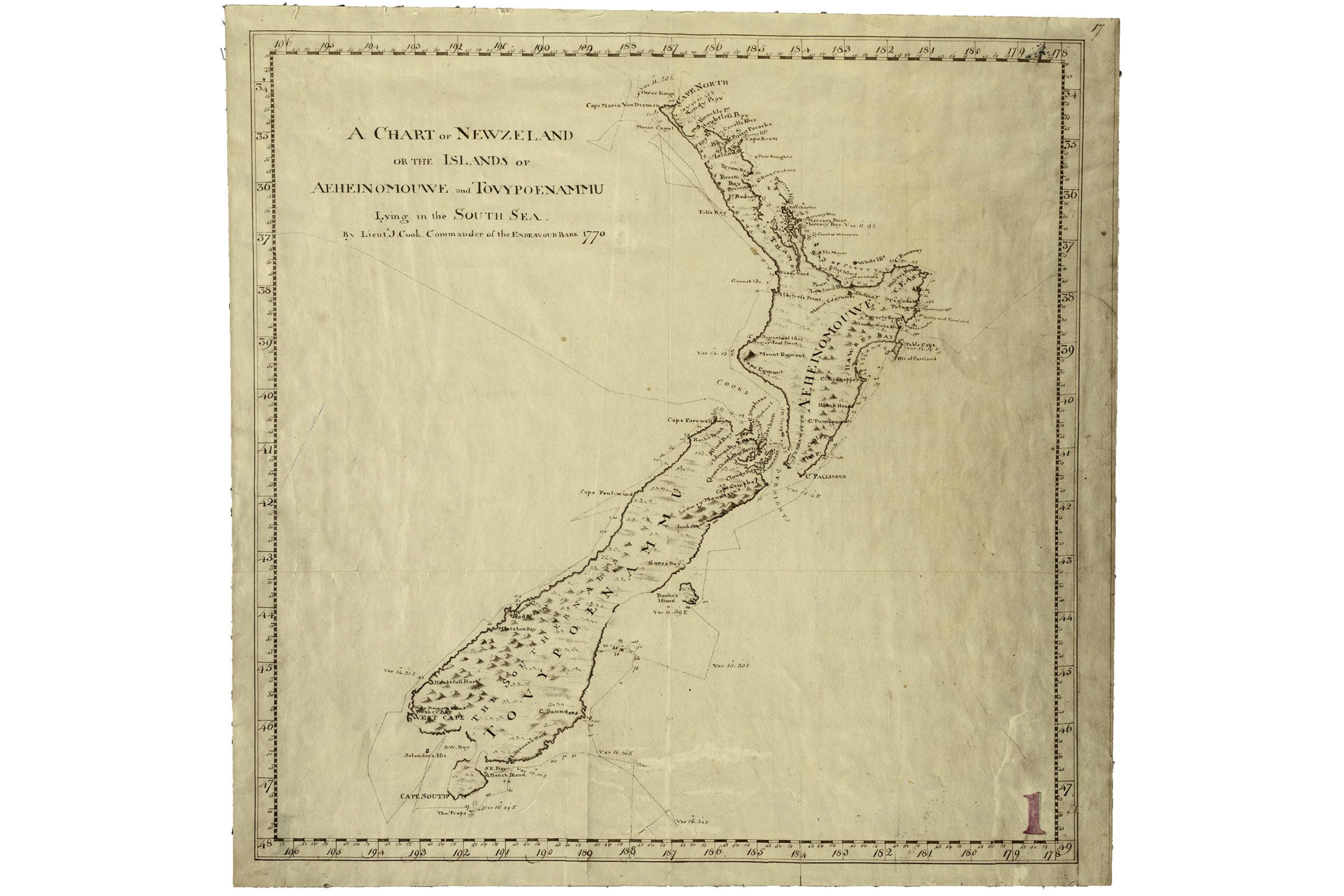 Chart of New Zealand by J. Cook Commander Endeavour | Etsy