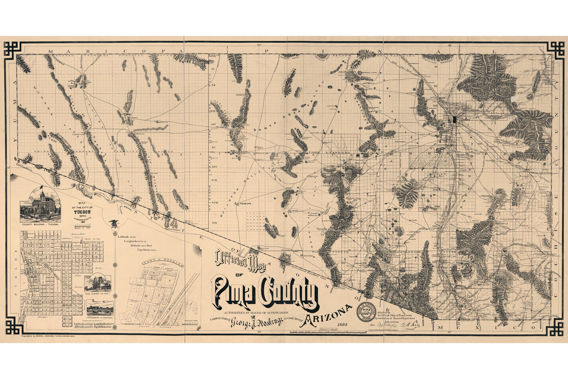 Official map of Pima County Arizona 1893 Antique Map | Etsy