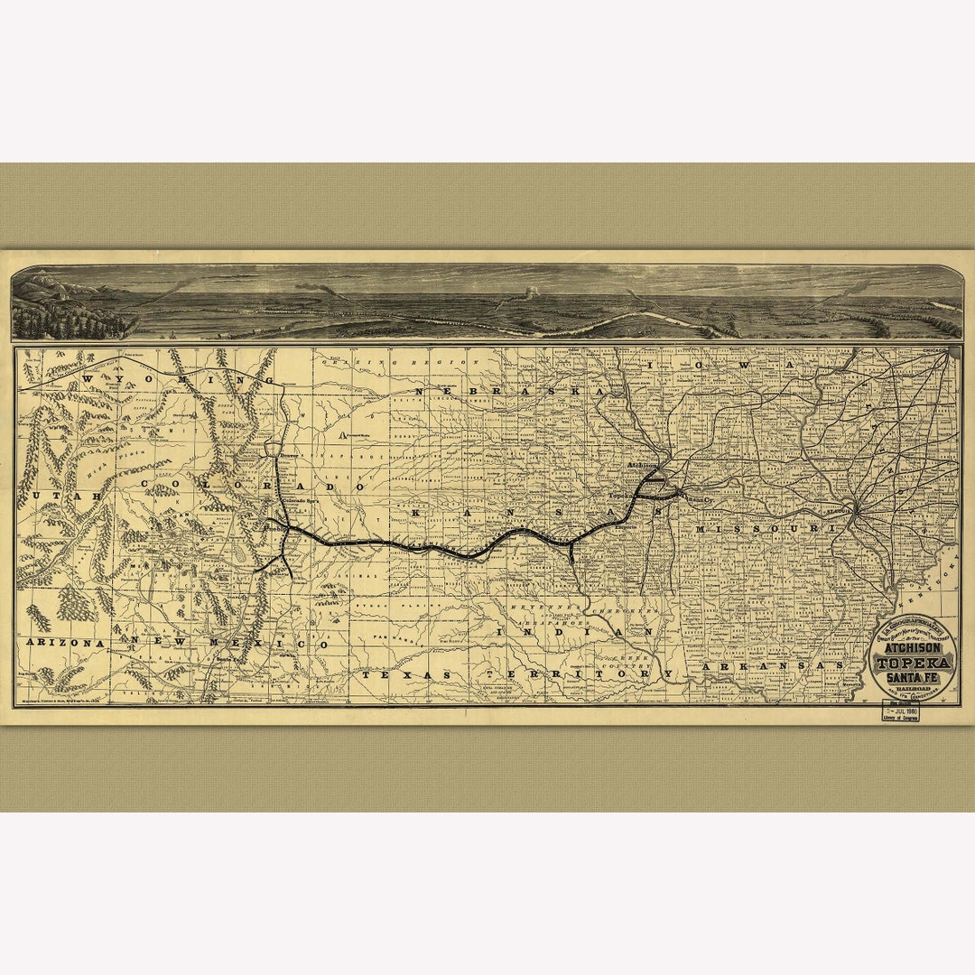 Railroad Map; Atchison Topeka Santa Fe Railroads; Antique Map 1880 ...