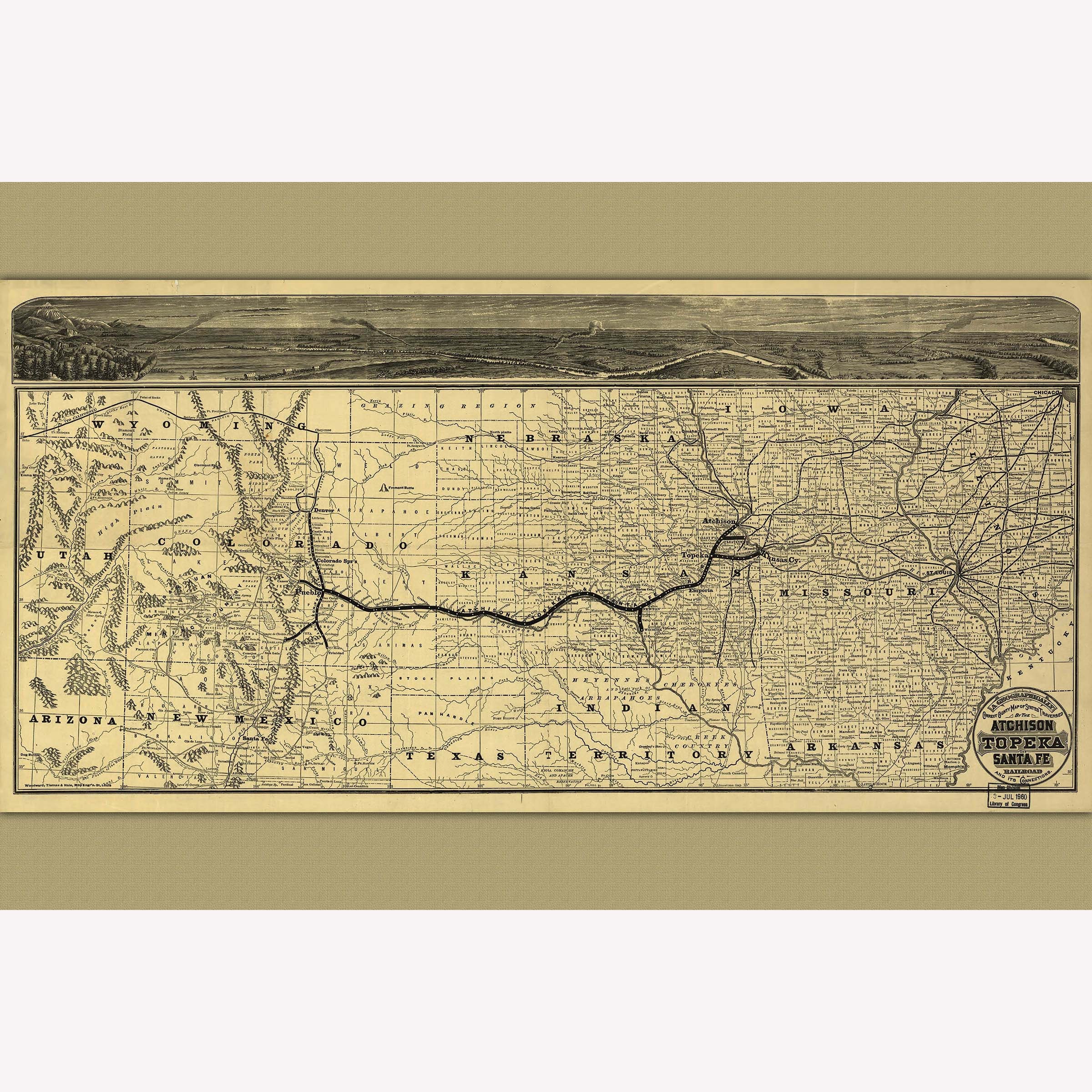 Railroad Map Atchison Topeka Santa Fe Railroads Antique Map | Etsy