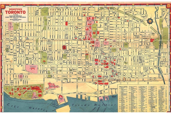 Street Map of Downtown Toronto by Shell Oil 1930's | Etsy