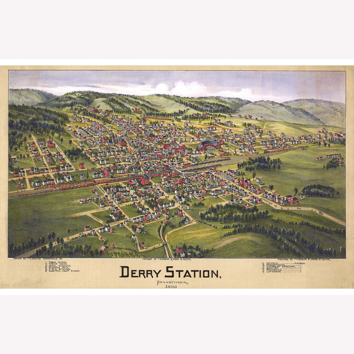 Map of Derry Station PA Antique Map Pictorial or Birdseye - Etsy