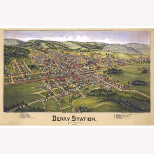 Map of Derry Station, PA; Antique Map; Pictorial or Birdseye Map, 1900 ...
