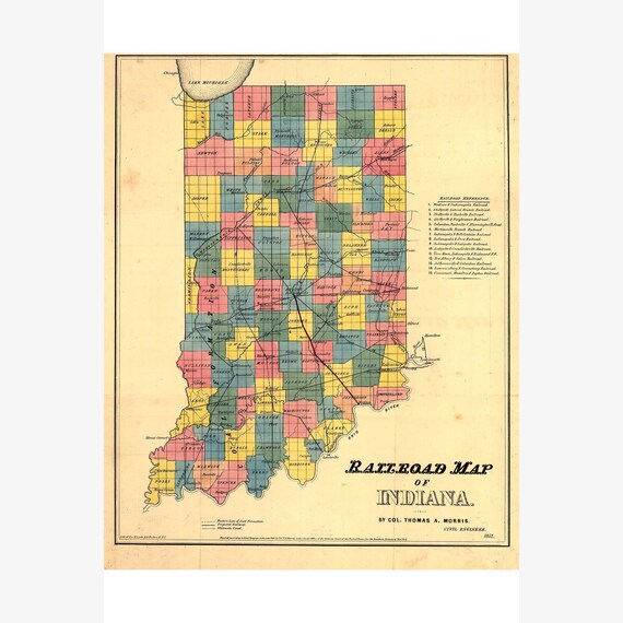 Railroad Map of Indiana 1850 Antique Map Custom Printed | Etsy