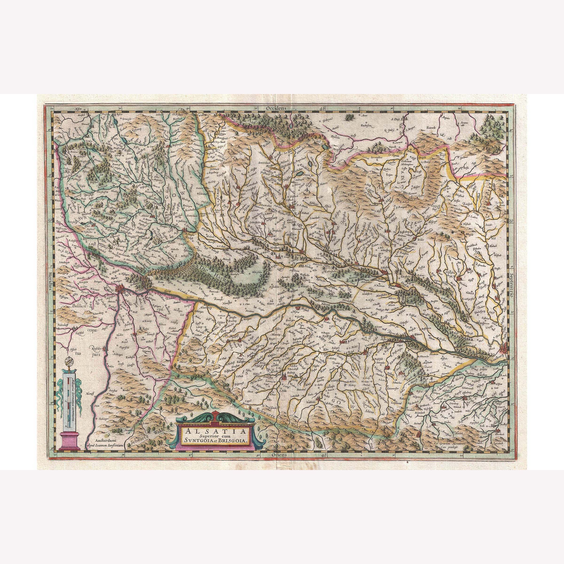 Alsace basel and Strasbourg Antique Map by Jansson 1644 | Etsy