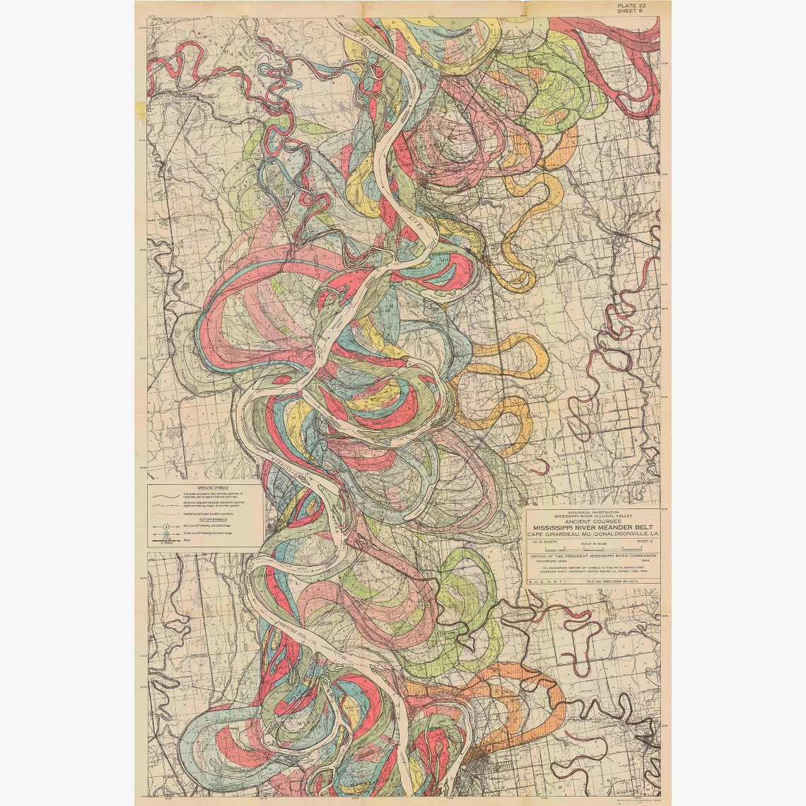 Mississippi River Meander Belt Geological Map by Harold Fisk | Etsy
