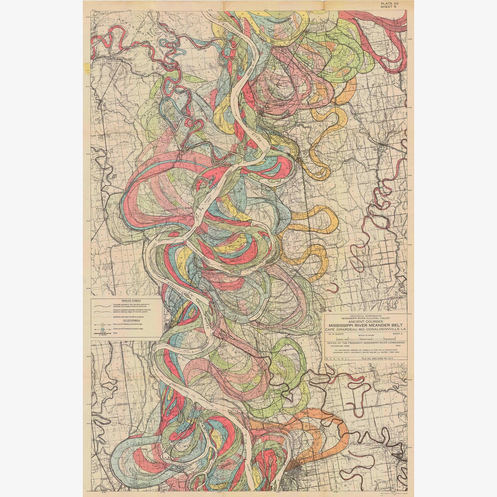 Mississippi River Meander Belt Geological Map by Harold Fisk | Etsy
