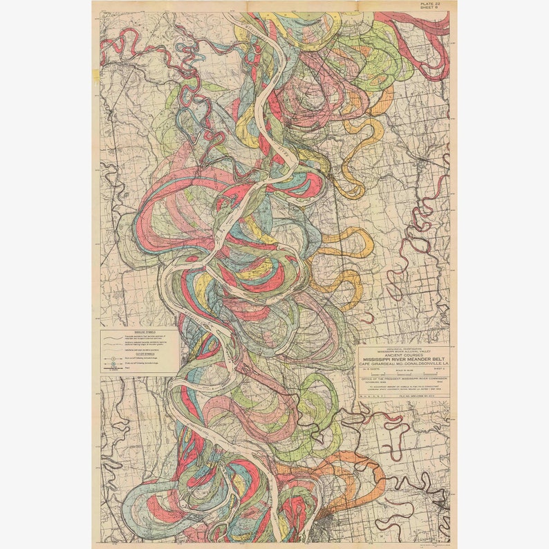 Mississippi River Meander Belt Geological Map by Harold Fisk | Etsy
