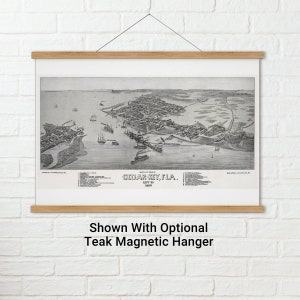 Cedar Key, Florida; Antique Map 1884; Birdseye View - Teak Wood ...