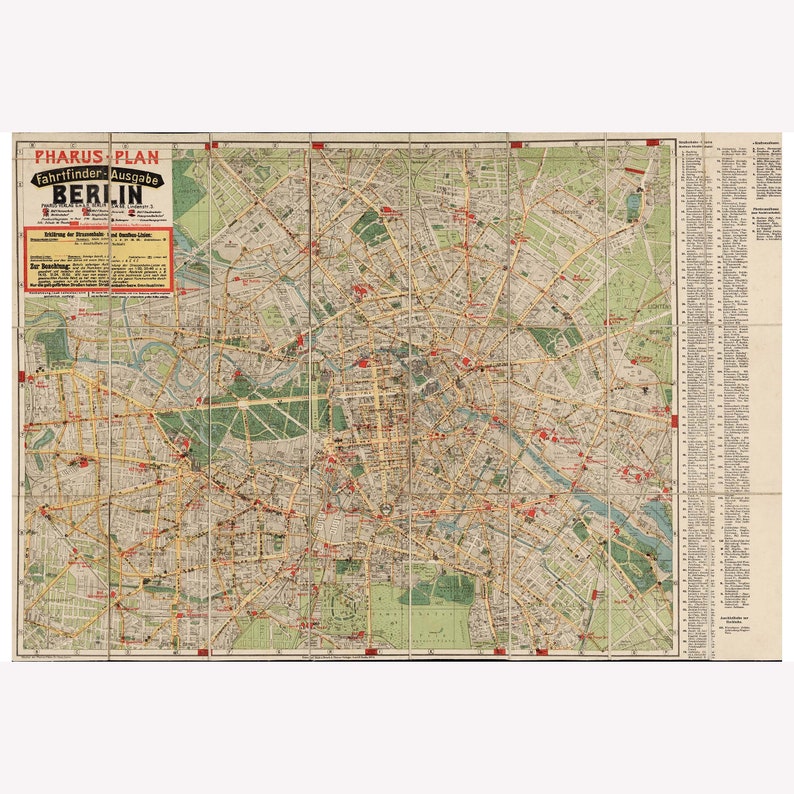 Map of Berlin; Antique Map; by Pharus, 1922 - Teak Wood Magnetic Hanger ...