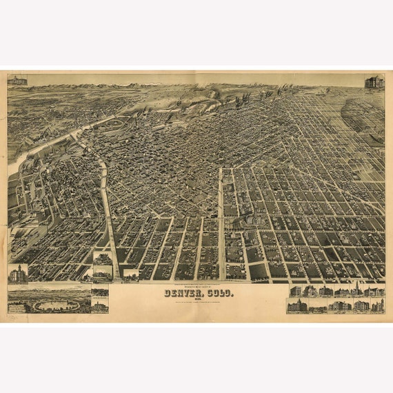 Map of Denver Colorado Antique Map Pictorial or Birdseye | Etsy