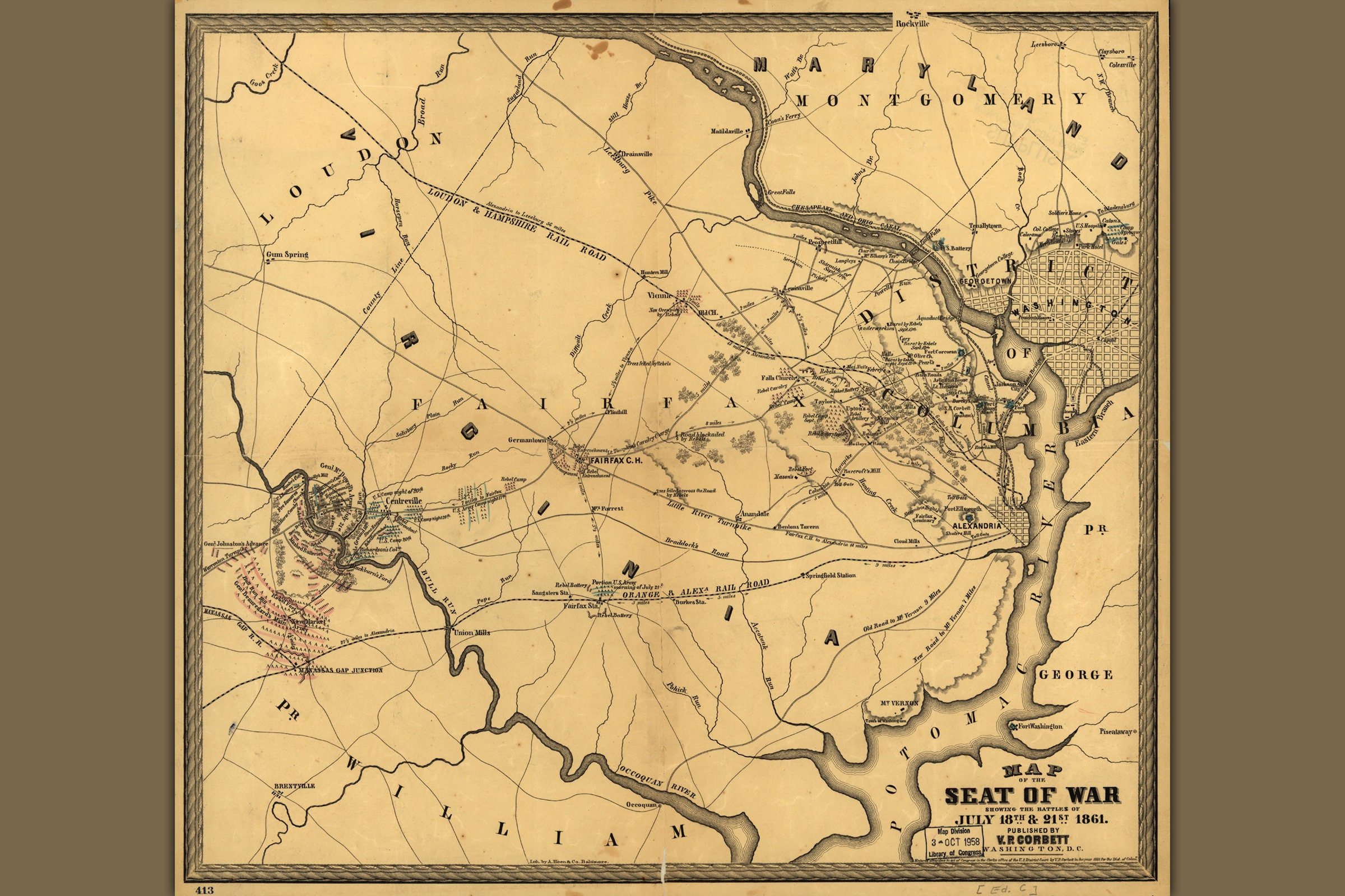 Loudon VA & Maryland Antique Civil War Map The Seat of War | Etsy