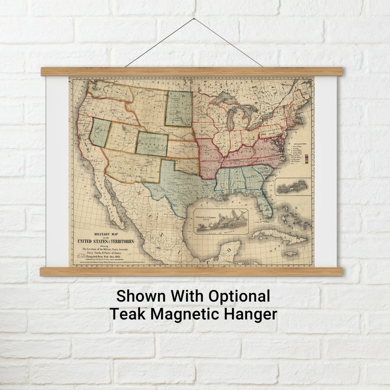 Civil War Military Map of US With Posts, Arsenals, Navy Yards; 1861 ...