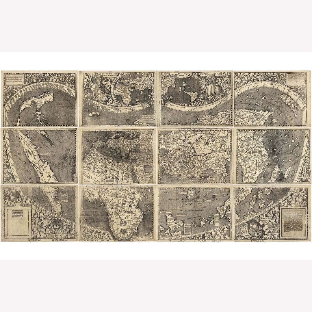 World Map by Martin Waldseemuller, 1507; Historic Map Custom Reprint ...