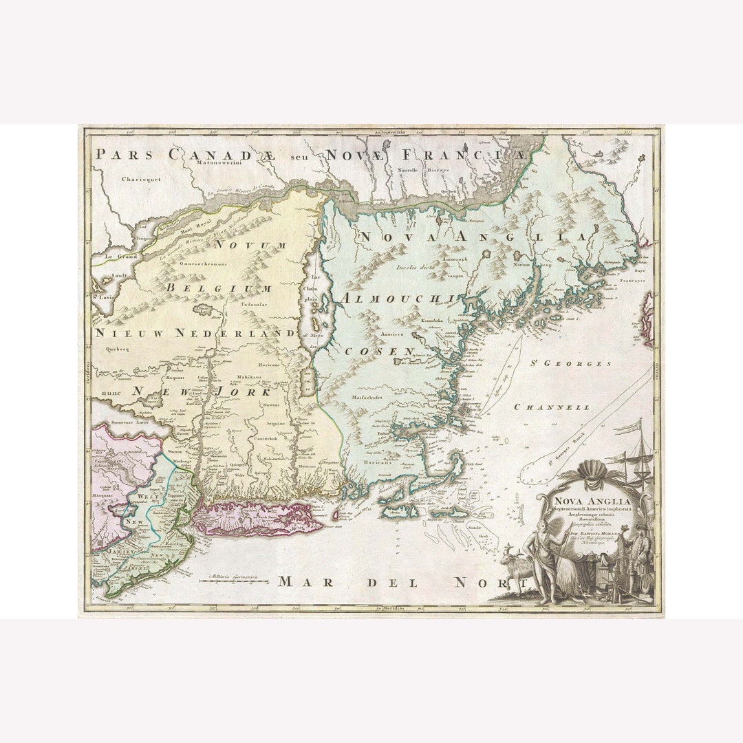 Map of New England (nova Anglia); Antique Map, Historic Cartography ...