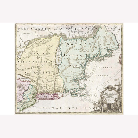 Map of New England nova Anglia Antique Map Historic | Etsy