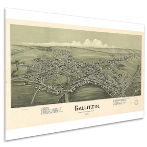 Map of Gallitzin PA Antique Map Pictorial or Birdseye Map - Etsy