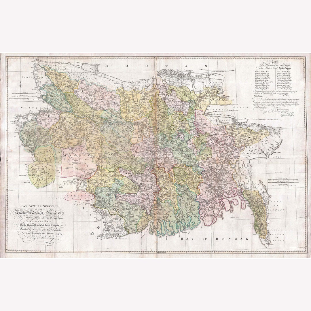 Bihar Bengal India; Antique Map by Dury, 1776 - Teak Wood Magnetic ...