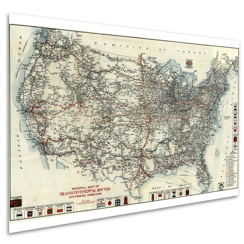 US Transcontinental Railroads Antique Map 1918 Custom | Etsy