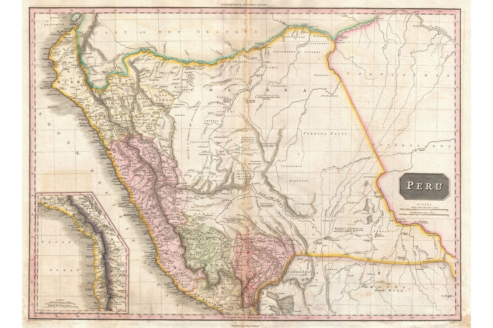 Map of Peru Antique Map Historical Cartography by Pinkerton | Etsy