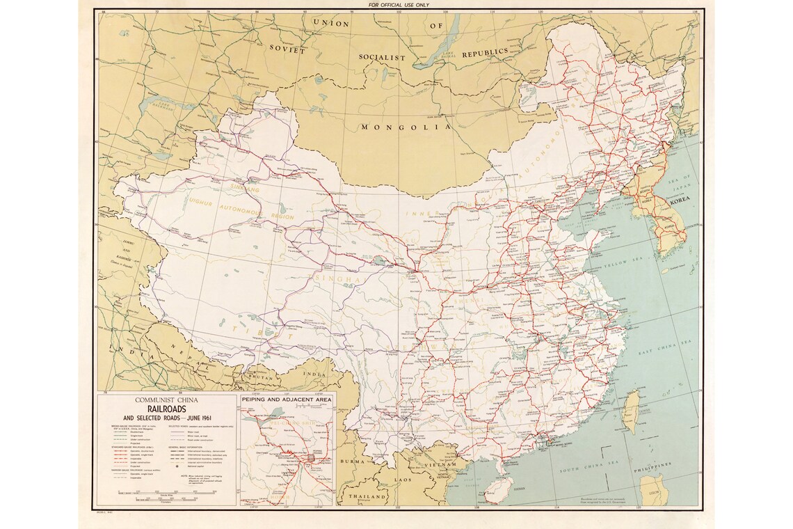 Map Communist China Railroads CIA Map 1961 | Etsy