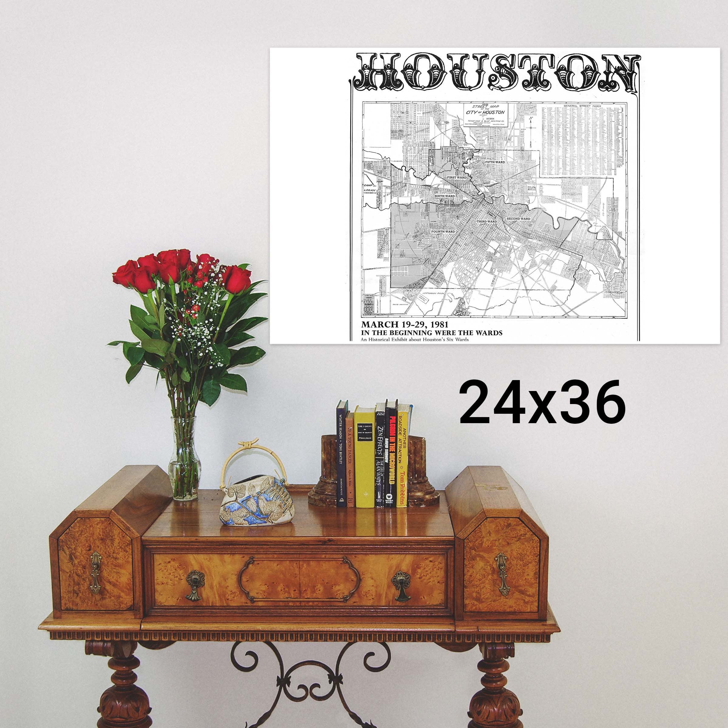 Houston Texas Wards Map Antique Map Published 1920 Teak | Etsy