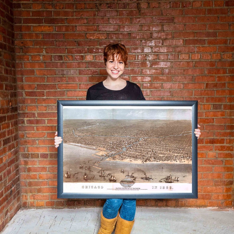 Map of Chicago Illinois 1868 Antique Birdseye Map Custom | Etsy