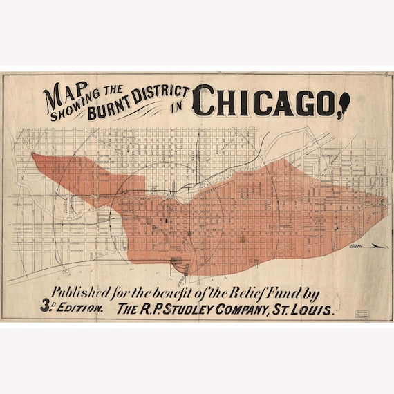 Map of Great Fire Chicago 1871 Antique Map Custom Printed | Etsy