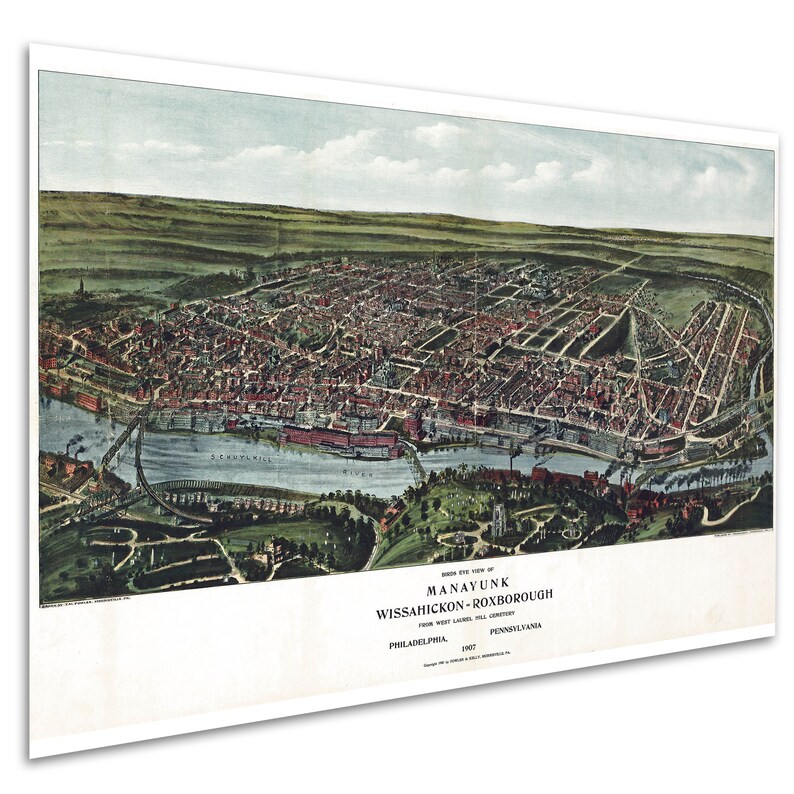 Map of Manayunk Philadelphia 1907 Antique Birdseye Map - Etsy