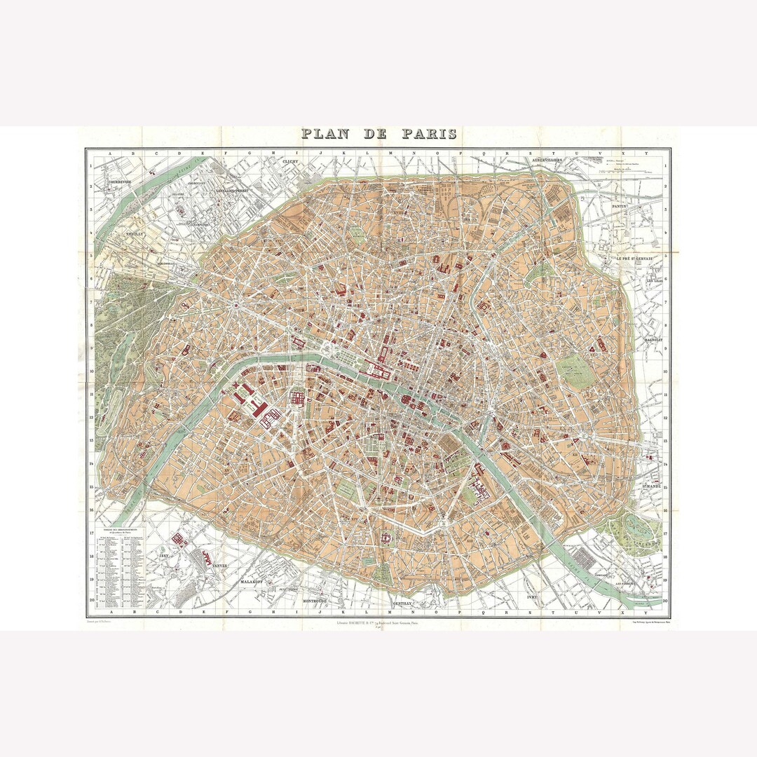 Paris, France; 1892 Hachette Map; Lovely First Quality Antique ...