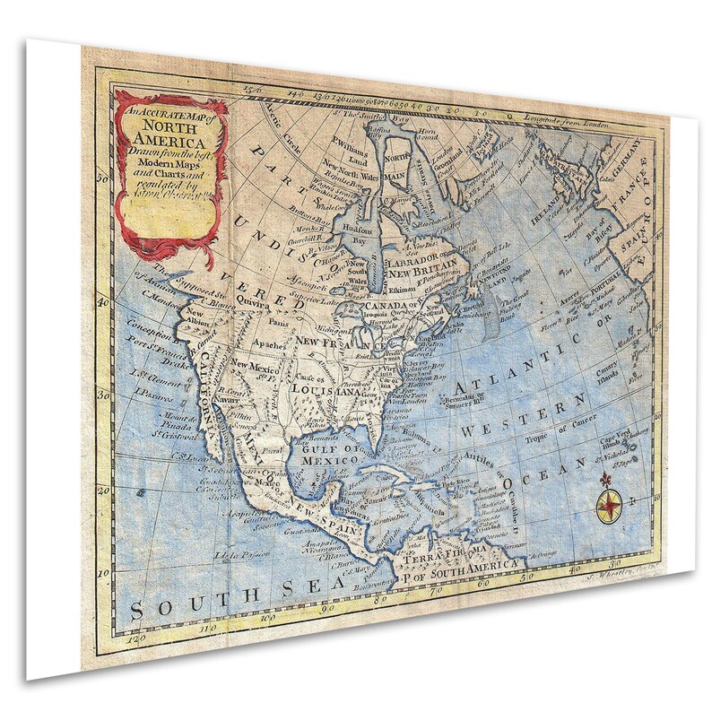 Map of North America Antique Map Historic Cartography 1747 - Etsy