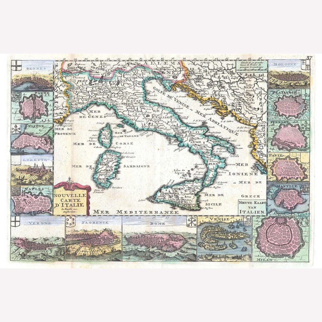 Map of Italy; Antique Map; Historic Cartography by Lafeuille, 1706 - Etsy