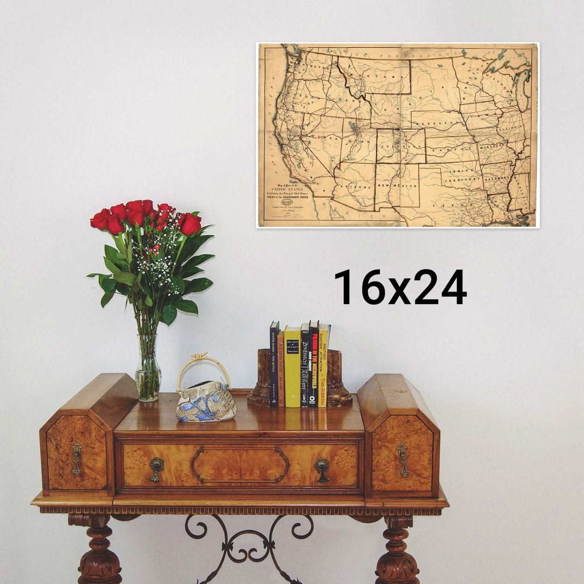 Map of Western United States Postal Routes; Antique Map; 1867 - Teak ...